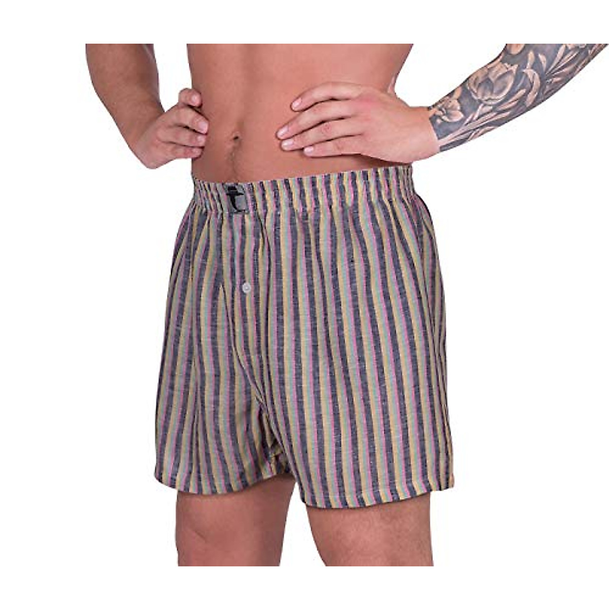LUFT Mens Soft Striped Printed Comfortable Seamless Linen Fabric Breathable Lightweight Material Elastic Waistband Boys Men Stylish Colorful Underpants Underwear Boxer Shorts, Multicolor Stripe XL