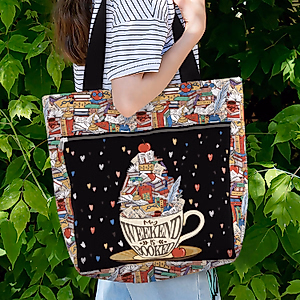84hoods Aesthetic Waterproof Tote Bag. Gift for Book Lovers and Librarian. Cute Graphic Large Shoulder Bag with Pockets and Zipper for Work. 15 inch Grocery Bag. Weekend Booked.