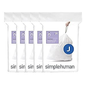 simplehuman Code J Custom Fit Drawstring Trash Bags in Dispenser Packs, 100 Count, 30-45 Liter / 8-12 Gallon, White