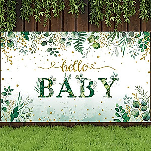 Greenery Baby Backdrop for Boy Gold Green Eucalyptus Greenery Leaves Banner Background 6 x 3 ft Baby Shower Decoration Party Photography with Rope