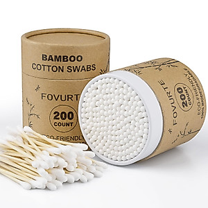 FOVURTE Bamboo Cotton Swabs 400 count, Organic Cotton Swab Round Tips, Natural Wooden Cotton Buds for Ears, Double Heads Ear Sticks Travel, Makeup Remover