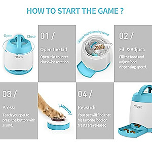 PETGEEK Automatic Dog Treat Dispenser, Dog Puzzle Memory Training Activity Toy- IQ Training Automatic Dog Cat Feeder Toy, Remote Dog Button Treat Dispenser for Dogs (Blue)