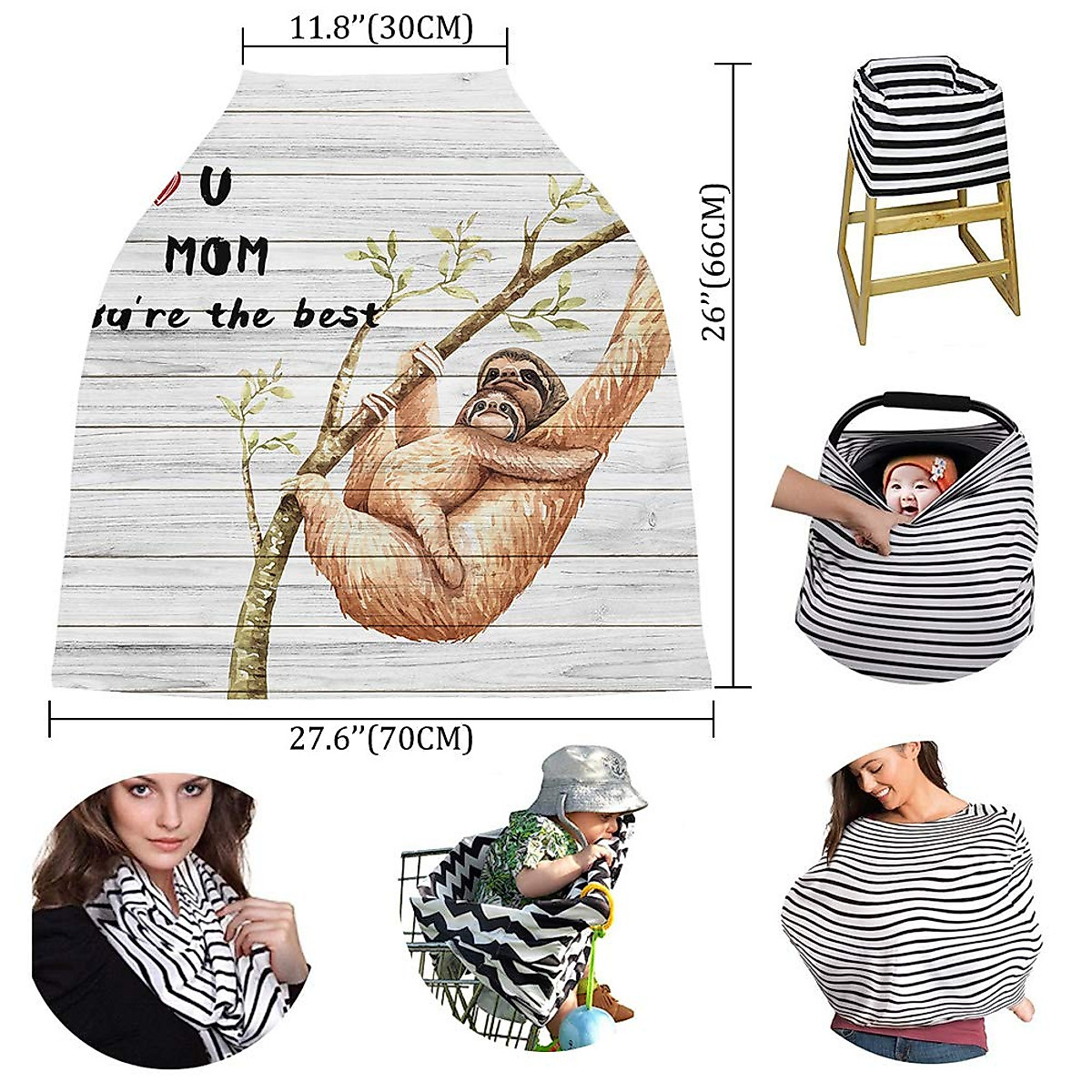 Sloth Nursing Covers for Breastfeeding Baby Stroller and Car Seat Combo I Love Mom You're The Best Carseat Canopy Baby Cart High Chair Infinity Scarf