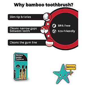 SAVSEA Bamboo Toothbrush with Soft Medium Bristles for Men & Women, (8 Toothbrushes)