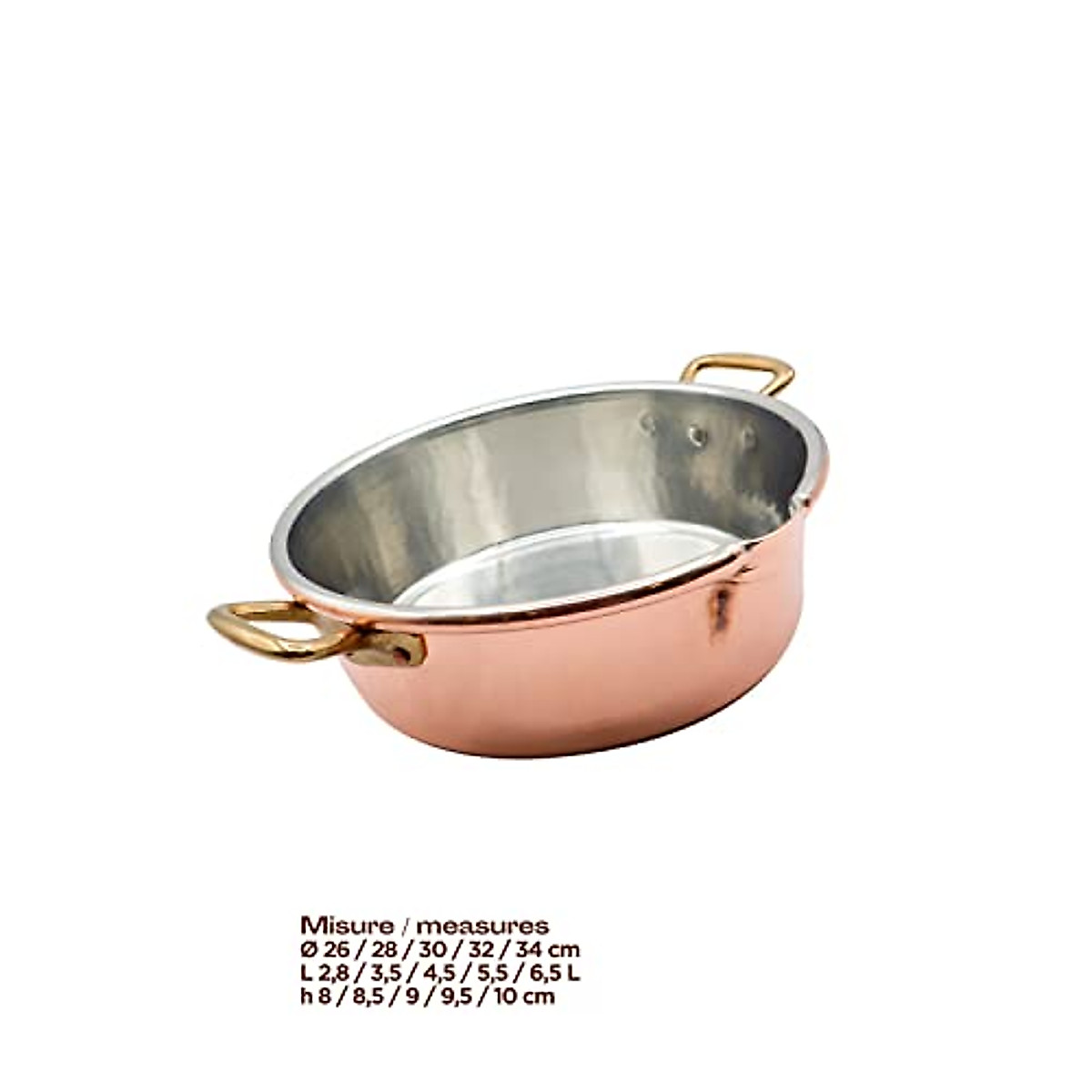 CREARTISTIC 100% Made in Italy Copper pot – Italian Risotto Copper Chef Pot - 12,6x3,7 inch, 5.8 Qt – 2 Brass Handles - Hand Hammered - Practical spout - Rice cooker – Italian Cookware - Pure Copper
