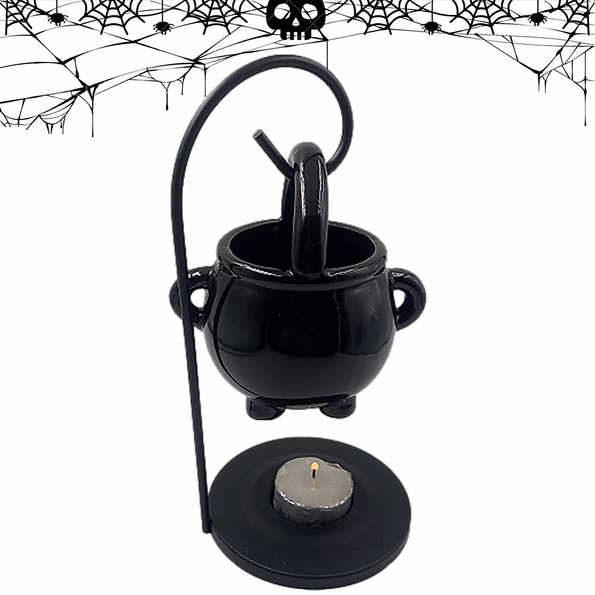 Bavokon Hanging Cauldron Pagan Oil Burner - Halloween Wax Burner,Black Cauldron Wax Burner,Ceramic Wax-Warmer Aroma Diffuser with Handle for Fragrance Wax Melts,Enchanting Witches Home Decor Element