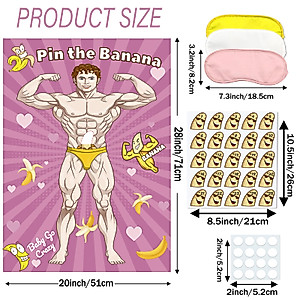 QINGRUIGO Bridal Shower Games Pin The Banana on The Hunk,Wedding Engagement Girls Night Pin The Ring Game 50 Stickers Includes Large Poster Single Girl Party Night Games