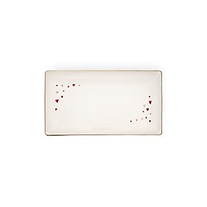 Le Creuset L'Amour Stoneware Rectangular Hostess Tray, 11.25" x 6.25", White with Heart Applique