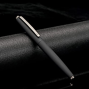 Hongdian 517D Matte Black Fountain Pen Extra Fine Nib, Warrior Series, Classic Design with Converter and Metal Box