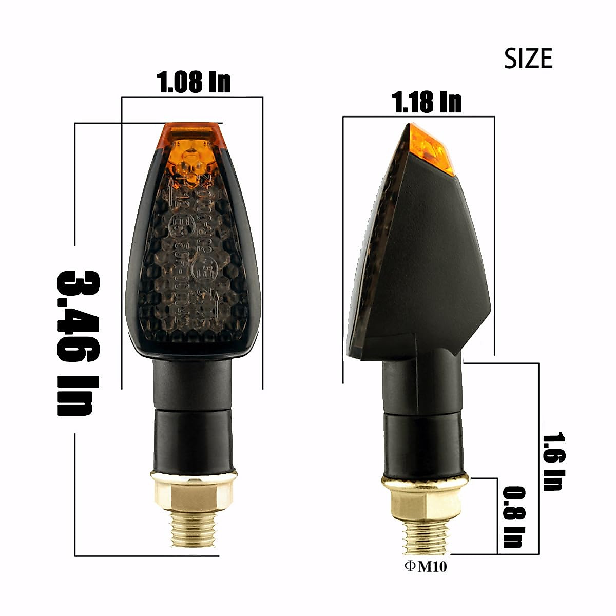 BESULEN Motorcycle Turn Signal Lights, 4Pcs Motorbike Turn Signals Indicators, 14 LED 12V LED Indicator Blinker, Amber Lamp LED Stalk Arrow Front Rear Lights (Black)