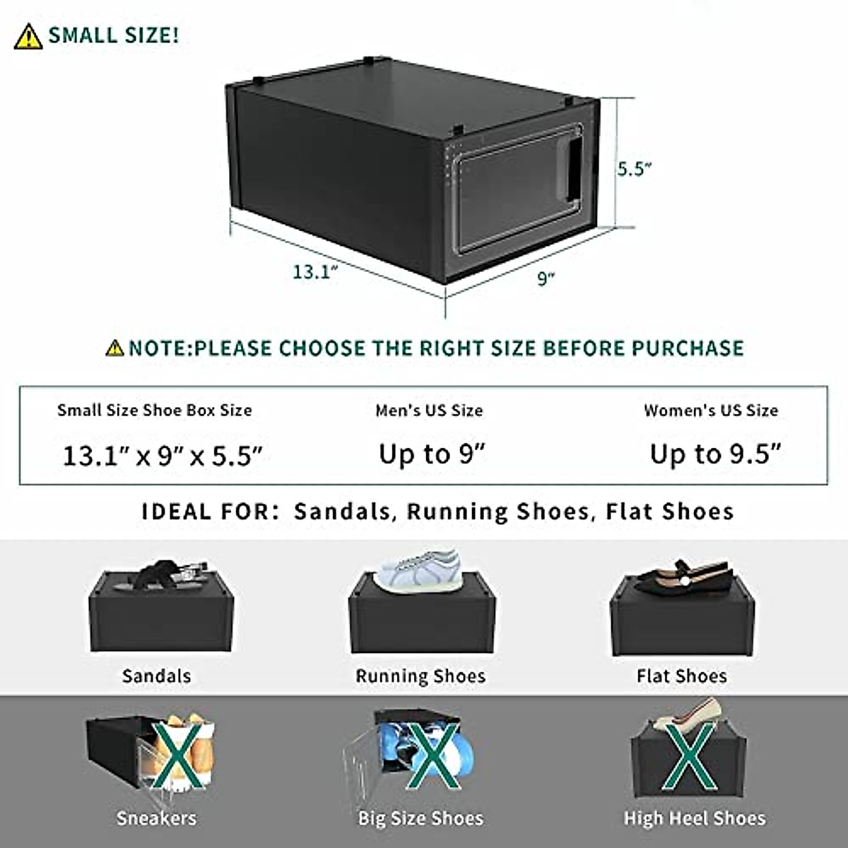 OTHZON 12 Pack Shoe Storage Box, Clear Plastic Stackable Shoe Organizer for Closet, Space Saving Foldable Shoe Sneaker Containers Bins Holders (Black) Great for Saving Closet Space GPJCFCDUS