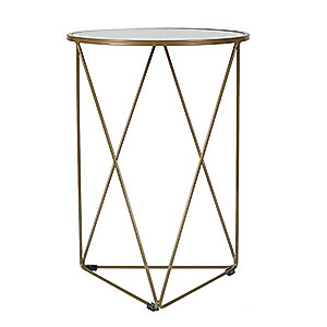 HomePop Metal Accent Table Triangle Base Round Mirror Top, Gold