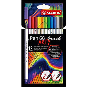 Premium Fiber-Tip Pen with Brush Tip - STABILO Pen 68 brush ARTY - Pack of 12 - Assorted Colors