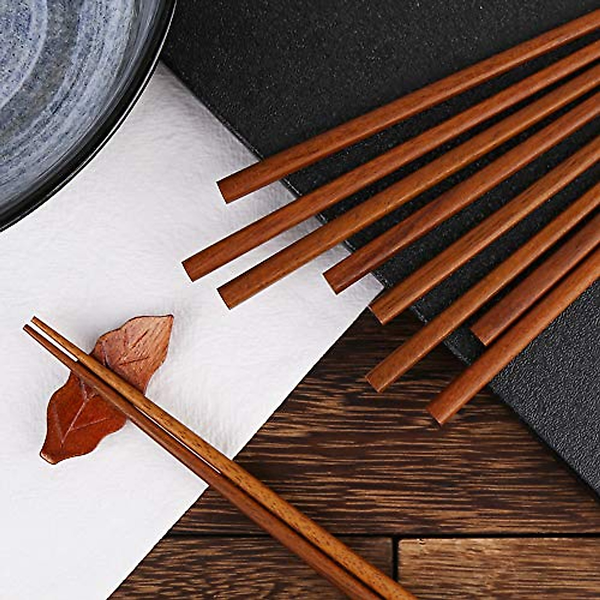 Chopsticks Reusable Chinese Wooden Chopsticks Dishwasher Safe Chopstick,Pack of 10 Natural Health for Cooking Eating,Korean & Japaness Style,9.8 inch Long,Brown