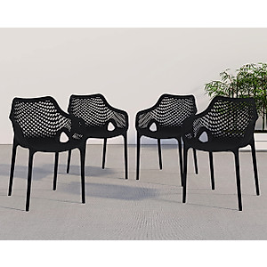 Meridian Furniture 329Black Modern | Contemporary Patio Dining Chair with Polypropylene Plastic, Weather Resisting for Indoor or Outdoor Use, Set of 4, 22.5" W x 24.5" D x 31.5" H, Black