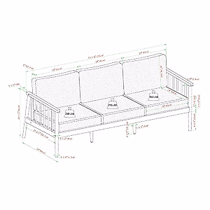 Walker Edison Dekian Modern Outdoor Spindle Style Triple Lounge, 75 Inch, Natural
