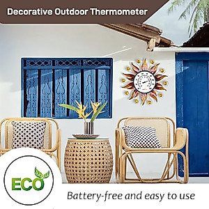 HOBYLUBY 13'' Sun Outdoor Thermometer, Indoor Outdoor Thermometer No Battery Needed, Decorative Outside Wall Thermometer for Patio, Home, Living Room, Garden Greenhouse, Wine Cellar