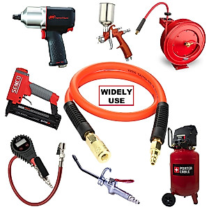 YOTOO Air Hose 3/8 in. x 3 ft, 300 PSI Hybrid Lead-in Air Compressor Hose, Heavy Duty, Lightweight, Kink Resistant, All-Weather Flexibility with 1/4“ Quick Coupler Fitting and Bend Restrictors, Orange