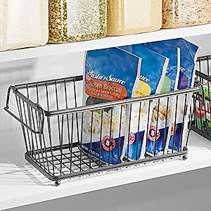 mDesign Household Stackable Metal Wire Storage Organizer Bin Basket with Built-in Handles for Kitchen Cabinets, Pantry, Closets, Bedrooms, Bathrooms - 12.5" Wide, 6 Pack - Graphite Gray