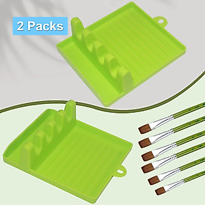 Chistepper 2 Packs Paint Brush Holder Paint Brush Stand Rest with 5 Slots Watercolor Oil Acrylic Painting (Green)