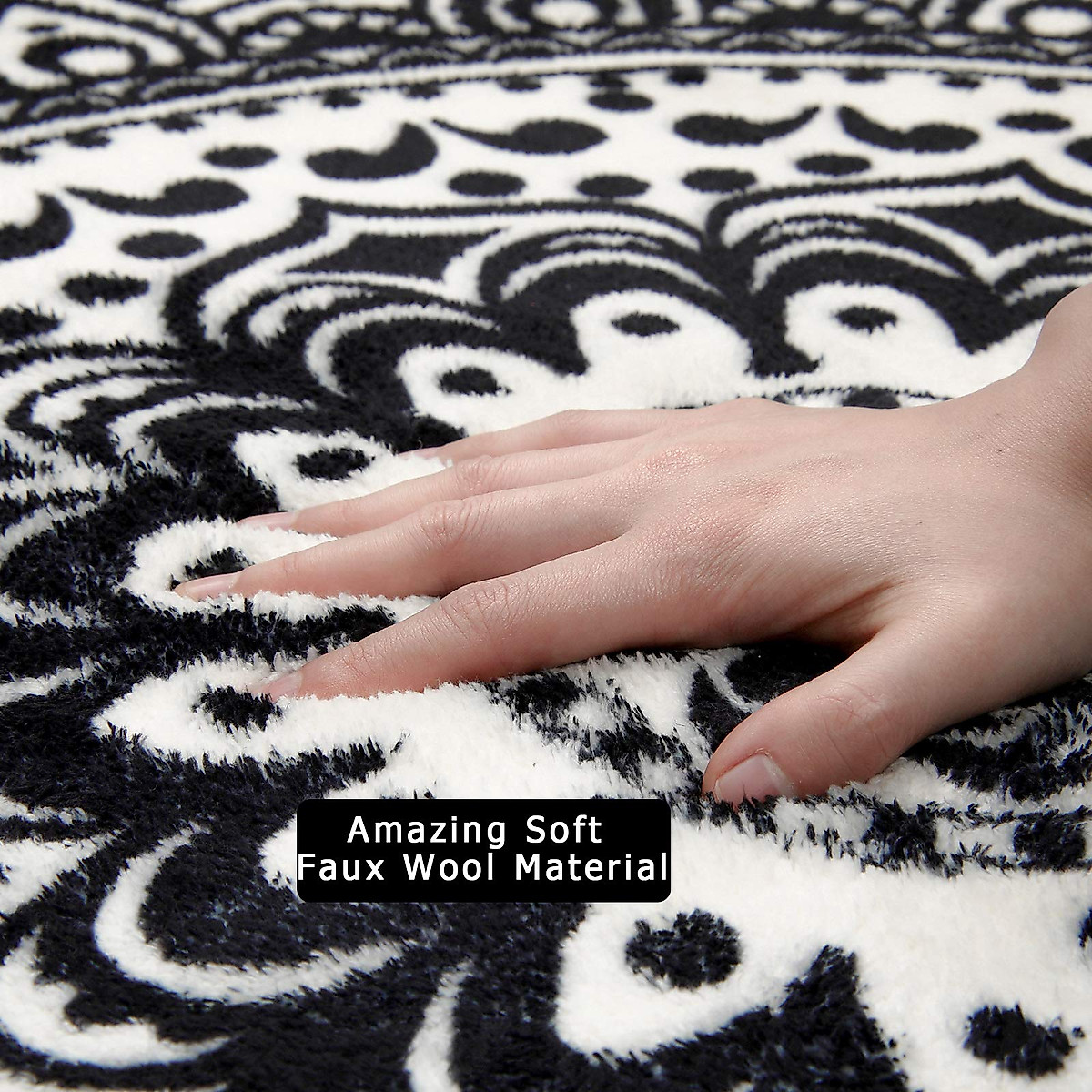 HEBE Boho Round Rugs 6Ft Washable Non Slip Round Area Rug Throw Soft Cute Round Nursery Rug Soft Fluffy Bathroom Rug Circle Rug for Bedroom Dorm Kids Room Nursery