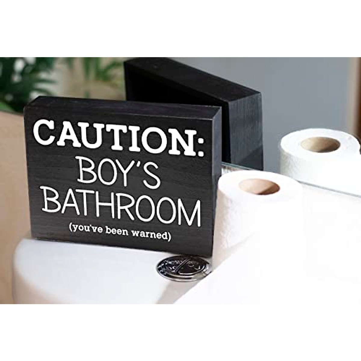 Kids Bathroom Sign for Boys Bathroom Decor - Caution Kids Bathroom Sign for Boy Bathroom Decor for Boys