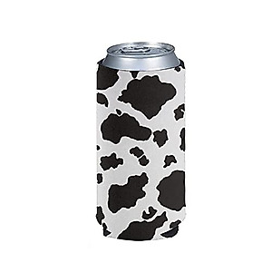 FUSURIRE Black and White Cow Print Slim Beer Can Sleeves Neoprene Can Cooler Covers Insulator Sleeve Holders Fit for Tall Slim Drink Cans Bottles 12 Pieces