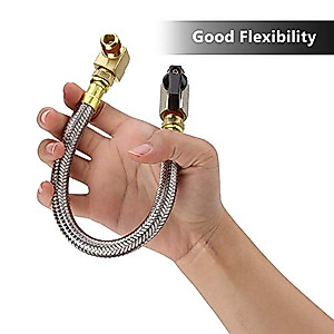 HK Extended Tank Drain Assembly Kit with 10 Inch Braided Steel Hose 1/4 Inch Drain Valve and Elbow Fitting for Air Compressor