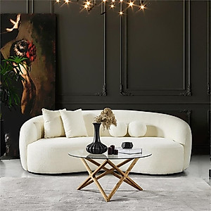 ASHCROFT Bodrum Living Room Modern French Knitted Boucle Fabric Upholstered Sofa in Cream