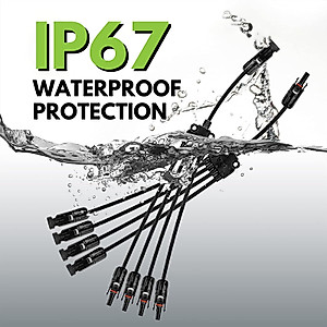 NuEnergy The Original Solar Y Branch Connectors Extra Long Solar Panel Parallel Connectors 1 to 4 Solar Cable Wire Plug Tool Kit (M/FFFF and F/MMMM)