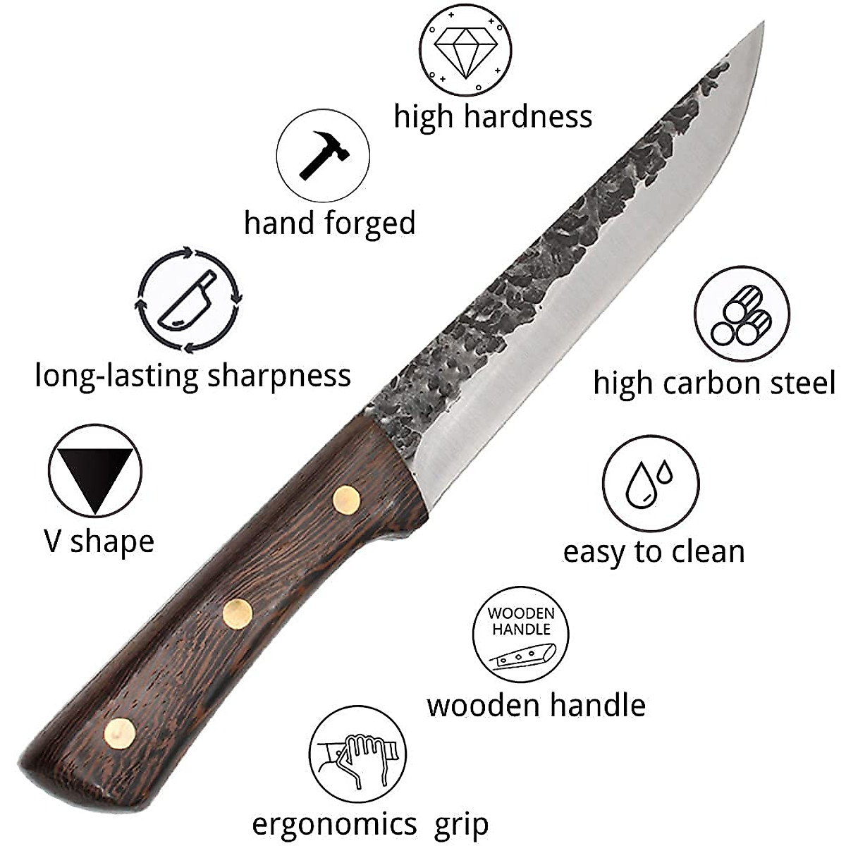 ZENG JIA DAO Full Tang Boning Knife Fillet Knife with Sheath, for deboning, meat cutting and slicing，6 inch Razor Sharp Meat Cleaver Butcher Knife