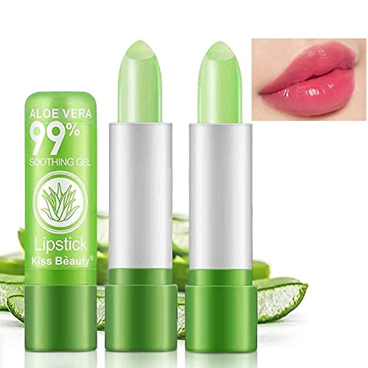 BINGBRUSH 3 Pcs Aloe Vera Color Changing Lipstick Queen,Long Lasting Lip Care Nutritious Plumper Lip Balm Moisturizer Magic PH Temperature Color Change Lip Gloss Makeup Set for Women