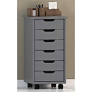Linon Callie Multipurpose Eight Drawer Dresser Wood Rolling File Cabinet Storage Cart in Gray