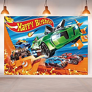 Hot Car Birthday Party Supplies Hot Race Car Birthday Decorations Racing Car Backdrop for Boys Cars Theme Video Game Background Banner Wall Decor Photo Booth Props 7x5FT