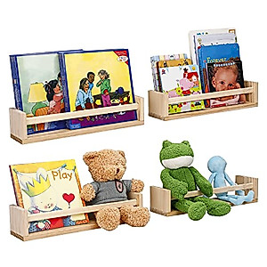 HAPOO Nursery Book Shelves Wall Bookshelf for Wall 16" Wood Nursery Shelf Floating Bookshelf for Kids Room Set of 4
