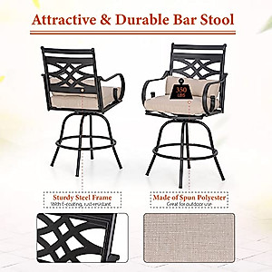 Sophia & William Patio Bar Stools Set of 2, Swivel Bar Chairs, High Dining Chairs with Seat Cushion