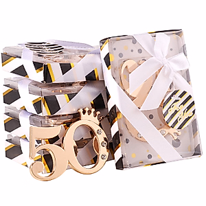 24 Pack 50th Birthday Party Favors Bottle Opener-Black and Gold 50th Birthday/Wedding Anniversary Party Souvenir Keepsake for Guest,50 Birthday Party Decor Supplies (Black 50, 24)