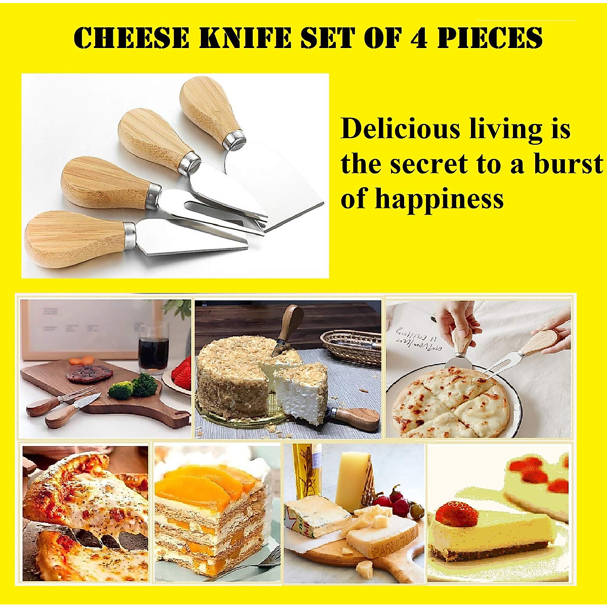 LTWQLing 4 Pieces Cheese Knives Set, Cheese cutlery, Steel Stainless Cheese Slicer Cheese Cutter with Wood Handle for Party Trays and Dinner Table