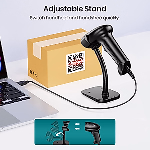 Barcode Scanner with Stand, Anyeast USB Wired Inventory 2D 1D QR Code Scanners for Computer POS Support Automatic Screen Scanning, Handheld CMOS Image Bar Code Reader for Warehouse Library Supermarket