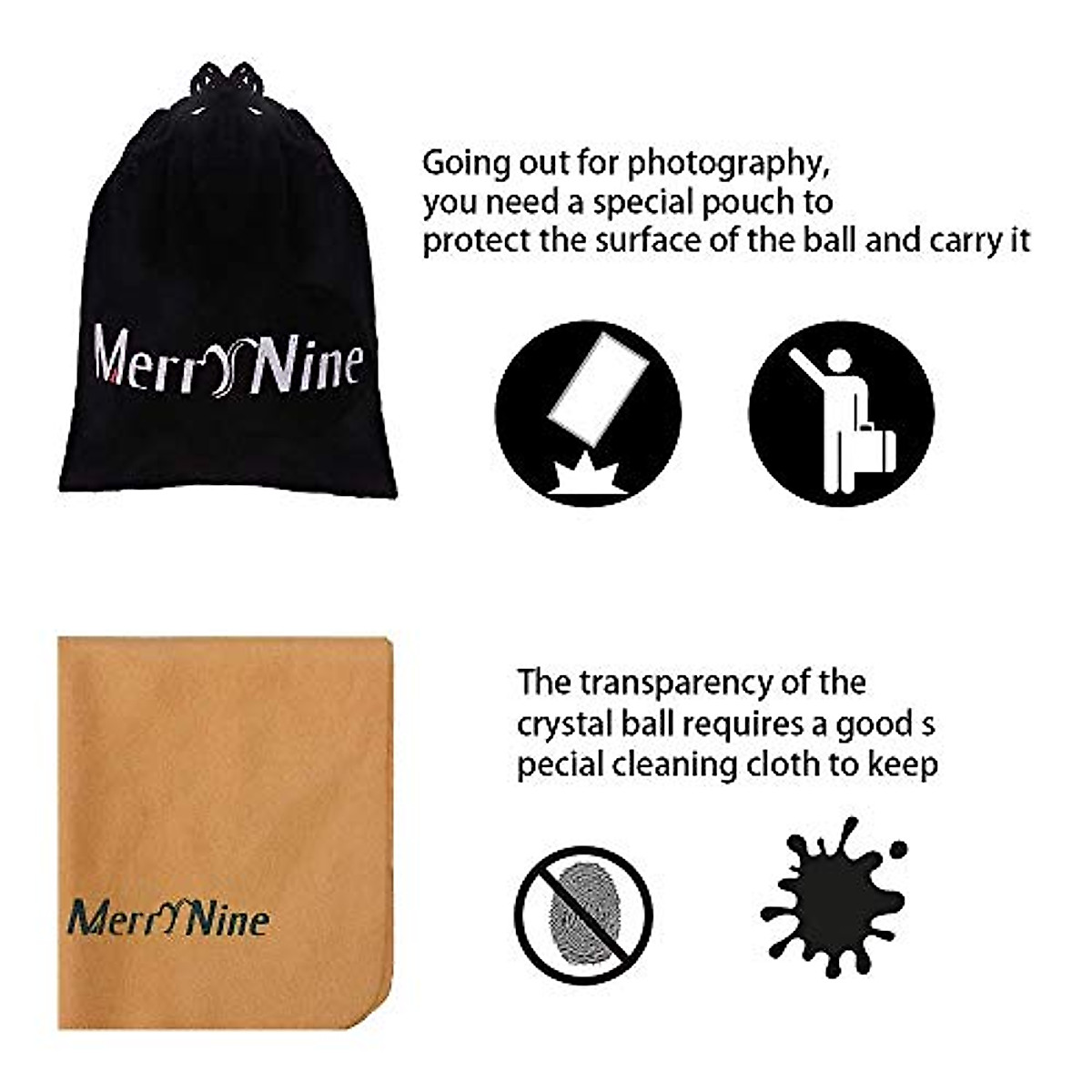 MerryNine K9 Crystal Ball, Photograph Crystal Ball with Stand and Pouch, K9 Crystal Sunshine Catchers Ball with Microfiber Pouch, Decorative and Photography Accessory (80mm/3.15" Set, K9 Clear)