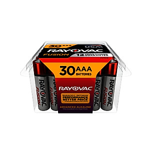 Rayovac Fusion AAA Batteries, Premium Alkaline Triple A Batteries (30 Battery Count) Red, Silver