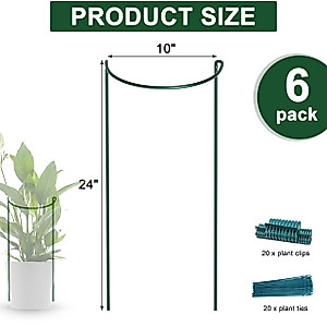 SYITCUN 6 Pack Peony Cages and Supports, 10" (W) x 24"(H) Plant Support, Rust-Proof Metal Plant Support Stakes for Outdoor&Indoor Plants, Bonus 20 Plant Clips and 20 Plant Ties