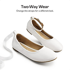 DREAM PAIRS Girls Dress Shoes Girl's Ballerina Flat Ankle Strap Ballet Flats for Toddler/Little Kid/Big Kid,Size 2 Little Kid,White,Sole-FINA-K