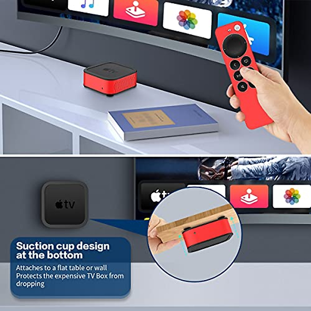 YIPINJIA Compatible for 2021 Apple TV 4K Siri Remote Cover,[2 in 1] with Silicone Protective TV Box Case for 2021 Apple TV 4K, Skin-Friendly/Anti-Slip/Shockproof (Red)