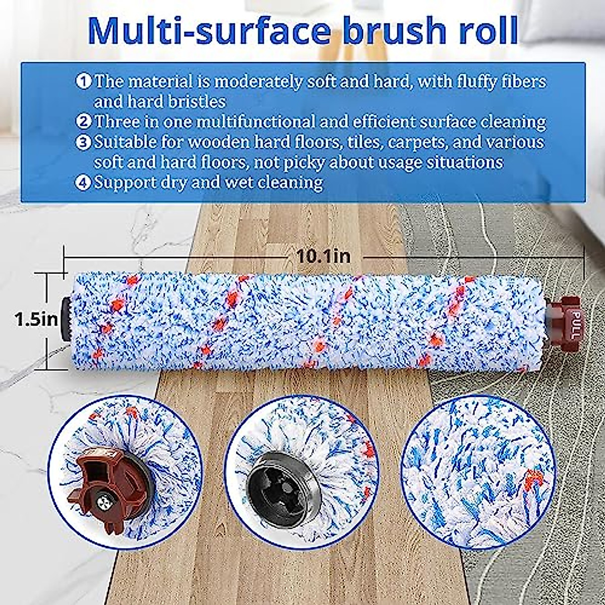 Filter Brush Replacement Compatible with Bissell CrossWave, 4 Brush Roll 1868 + 3 Vacuum Filter 1866, Compare to Part 1608683, 160-8683, 1608684