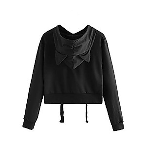 SweatyRocks Women's Long Sleeve Hoodie Crop Top Cat Print Pullover Sweatshirt Black#2 S