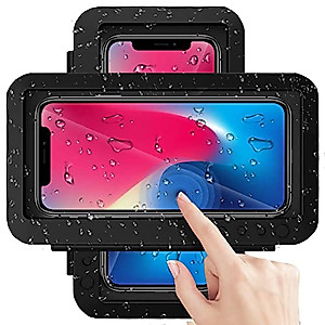 Shower Phone Holder Waterproof - Anti Fog High Sensitivity Touch Screen, 360°Rotation Wall Mount Shower Case for Phone for Bathroom Wall Mirror Bathtub Kitchen, Compatible with Under 7 Inch(Black)