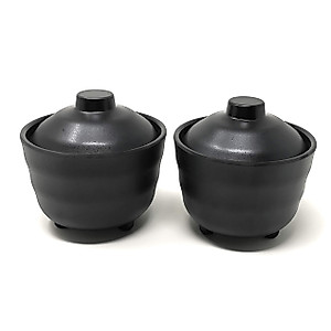 Asian Home Japanese Rice and Soup Bowls With Lid, All Black, Melamine Hard Plastic, for rice, miso soup, 4.72" x 3.94", 10 oz. (2 Bowls)