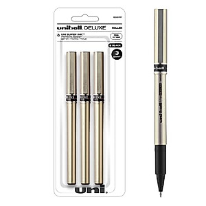 Uni-ball Deluxe Rollerball Pens, Fine Point (0.7mm), Black, 3 Count