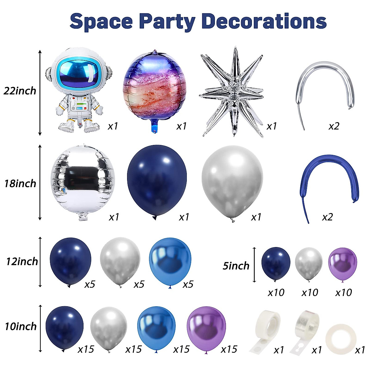 RUBFAC 116pcs Space Balloon Garland Arch Kit Space Birthday Decorations with Blue Purple Silver Galaxy Astronaut Foil Balloons for Boys Kids Space Themed Party Decoration Supplies Baby Shower